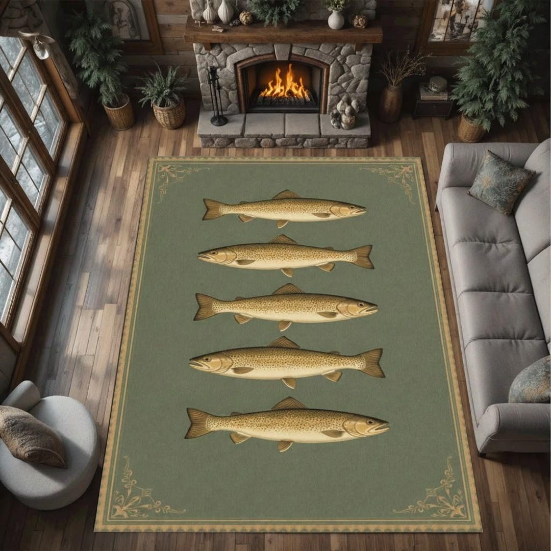Vintage Trout Fish Area Rug, Rustic Cabin Lake House Decor - Etsy