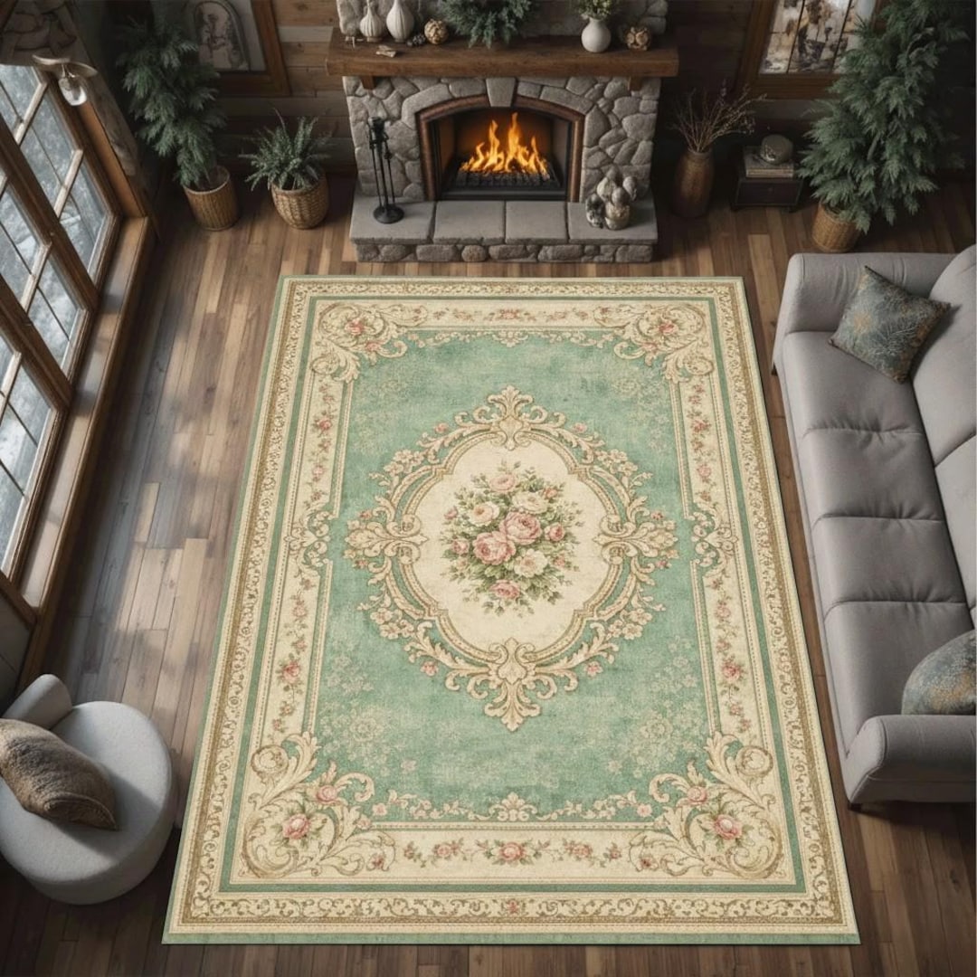 Vintage Floral Medallion Area Rug French Style Carpet - Etsy