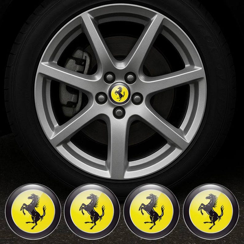 Set of 4 Ferrari Wheel Center Cap Decals Custom Rim Hub Logo Stickers ...