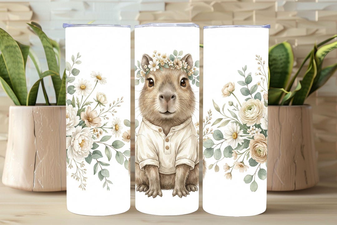 Floral Capybara Tumbler Wrap PNG, Cute Boho Animal 20oz Skinny ...
