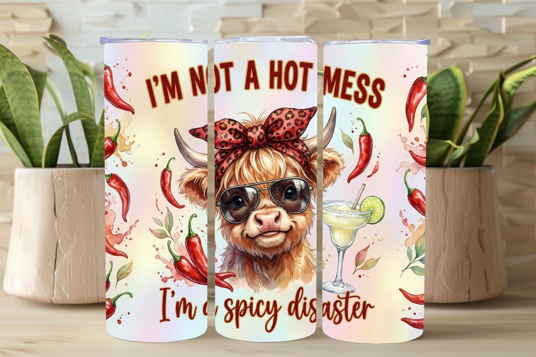 Hot Mess Cow Tumbler Wrap Png, Funny Highland Cow 20oz Skinny ...