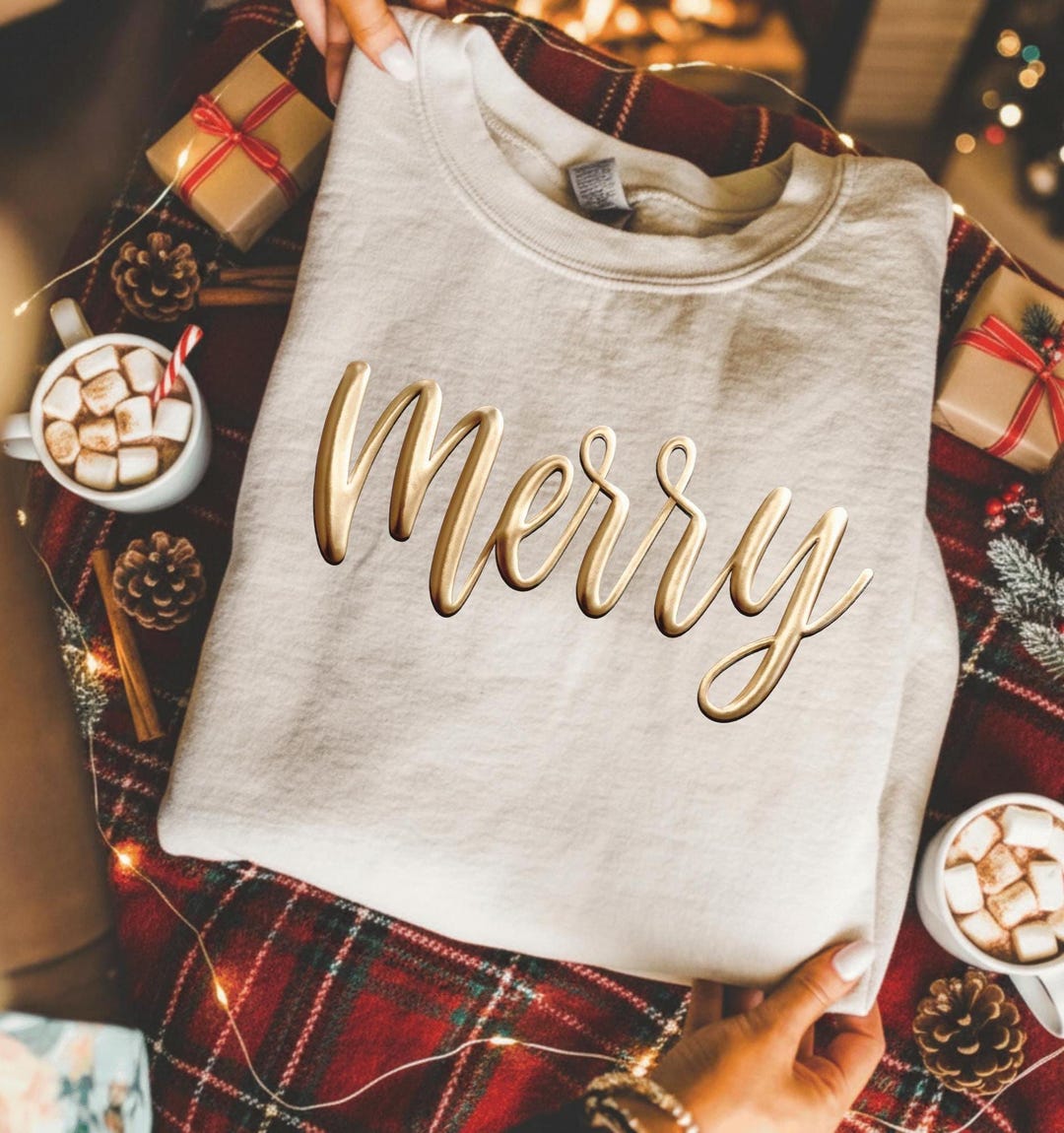 Merry Puff Print Look Sweatshirt, Puff 3D Christmas Hoodie, Raised ...