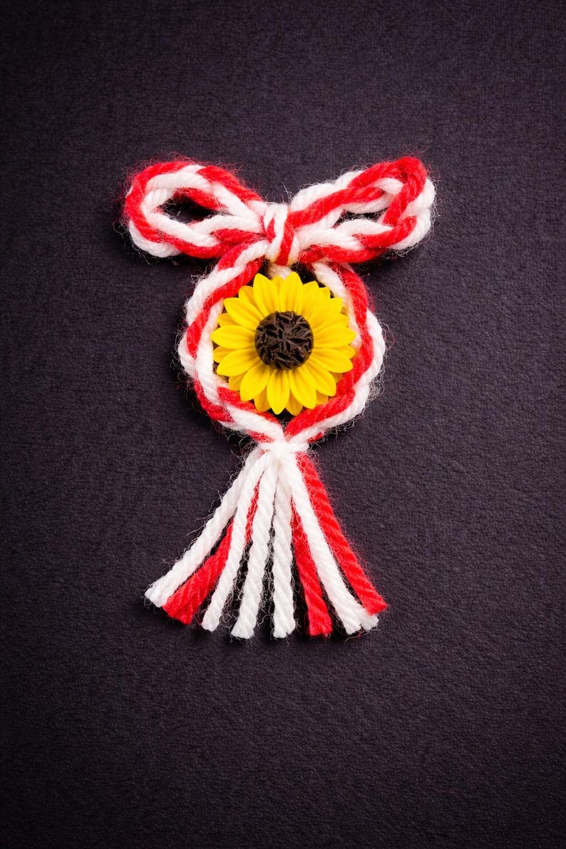 Sunflower Martenitsa Pin – Bulgarian Baba Marta Lucky Charm, Red ...