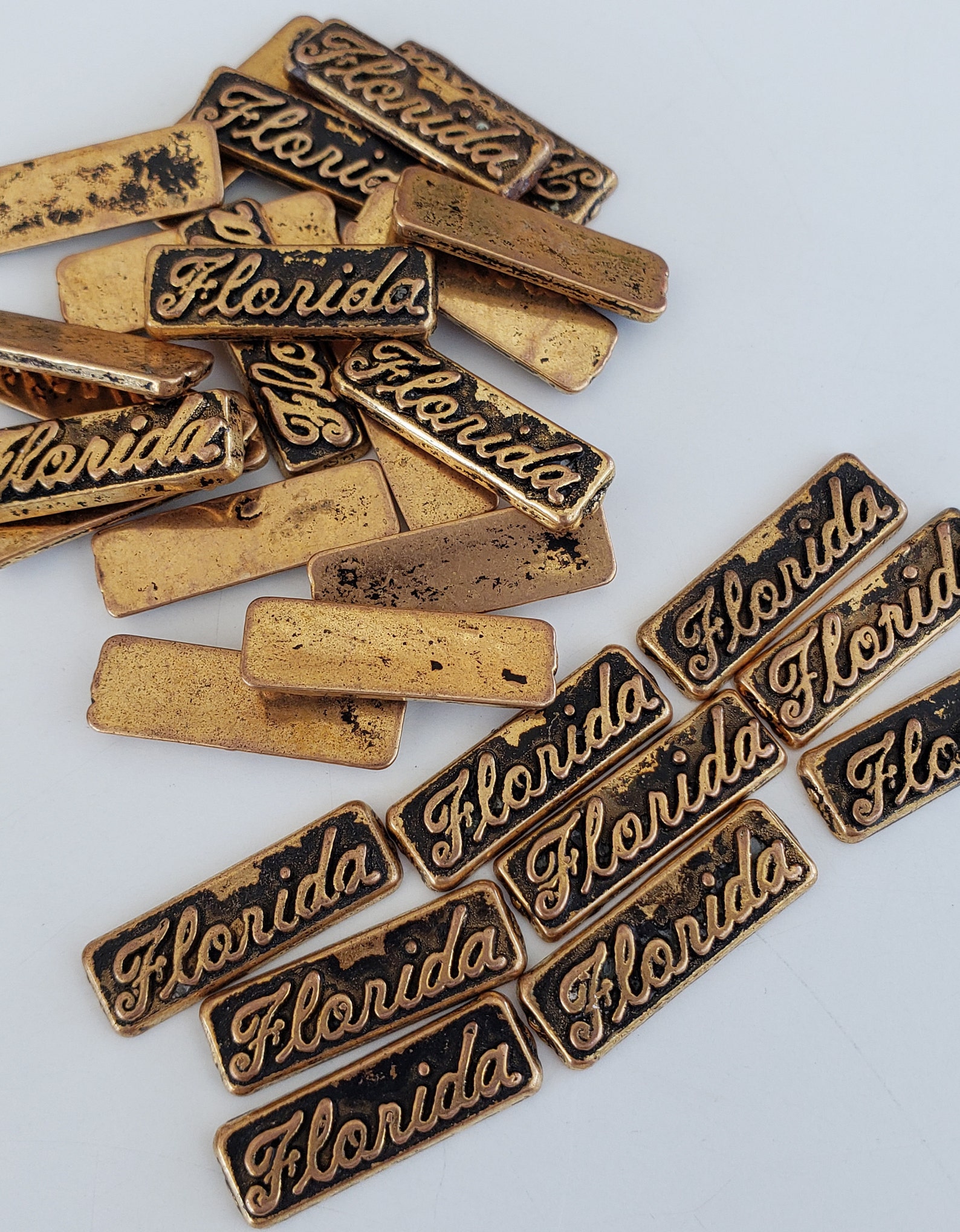 4 Vintage FLORIDA Name State Tag Bar Gold Plated Plastic 11/16" X 1/4 ...