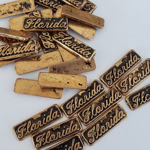4 Vintage FLORIDA Name State Tag Bar Gold Plated Plastic 11/16" X 1/4 ...