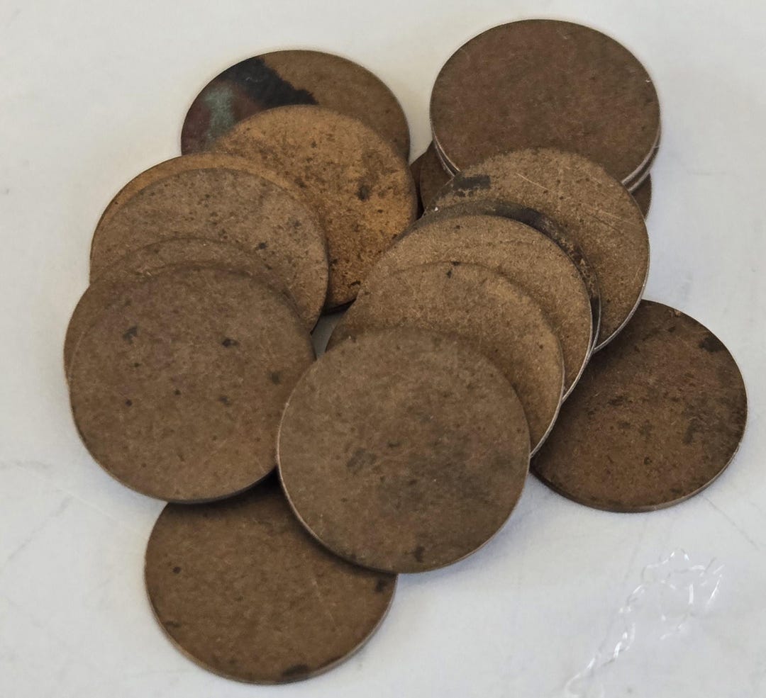 Vintage 18 Piece Lot 8mm Round Thin Disc Token Coin Style Raw Brass ...