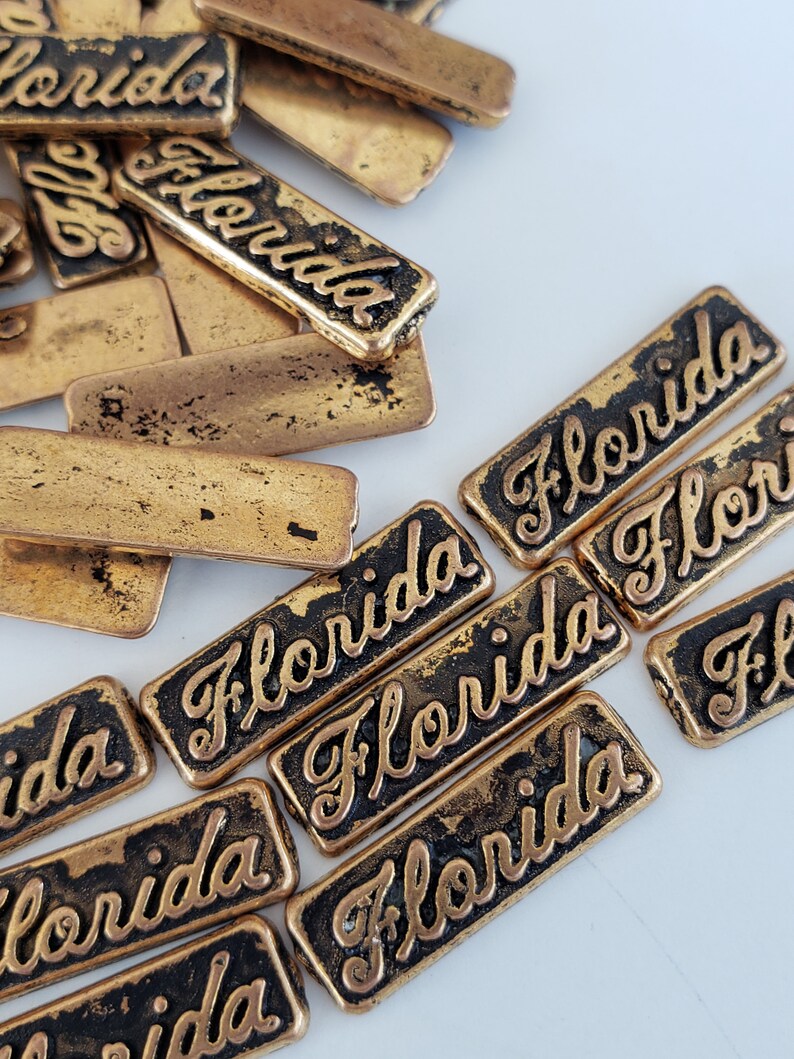 4 Vintage FLORIDA Name State Tag Bar Gold Plated Plastic 11/16" X 1/4 ...