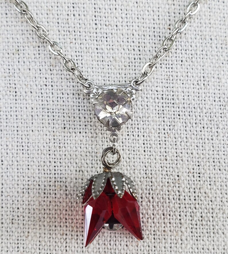 Repurposed Edwardian Revival Red Briolette Crystal Clear - Etsy