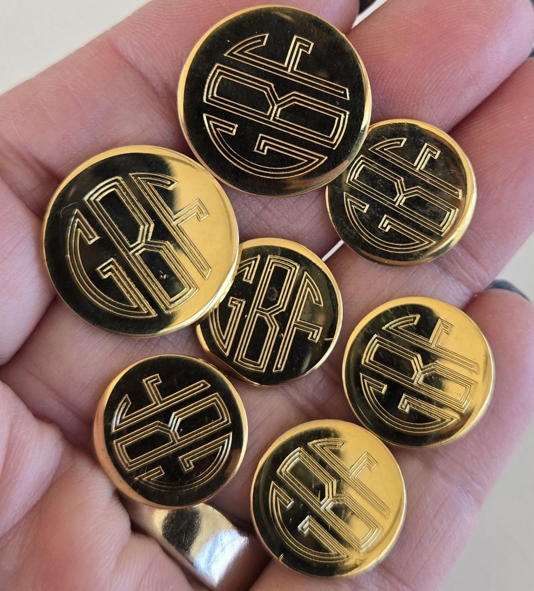 7 Vintage 1990s Gold Tone GBF Letters Engraved Round Gold Tone Shank ...