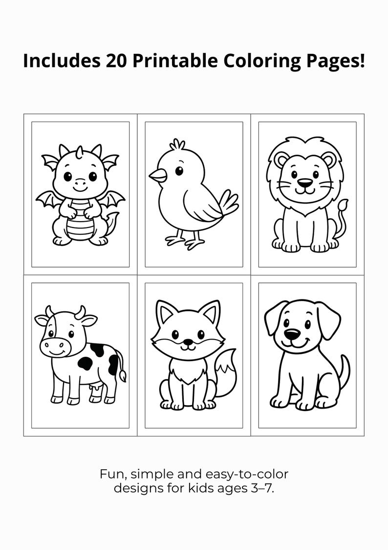 20 Animal Coloring Pages for Kids – Printable Coloring Book • A4 PDF ...