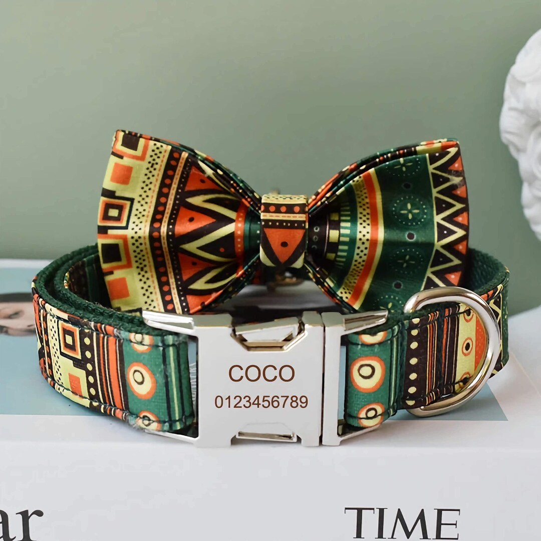 Sunset Mosaic Dog Collar Leash Harness Set, Personalized Engraved ...