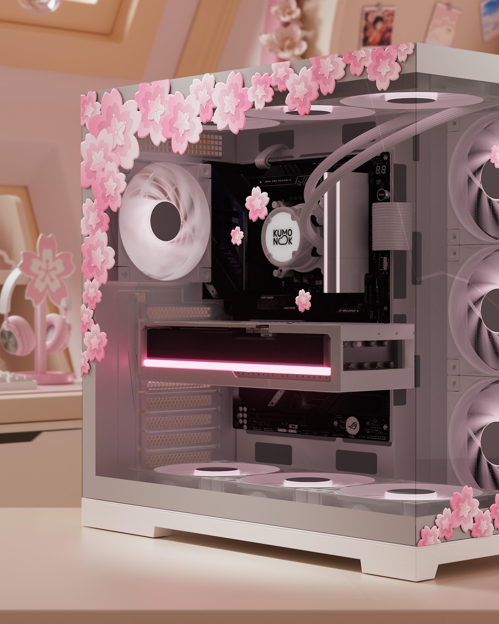 Custom PC Case Skin, Pink Cherry Blossom Sakura Vinyl Decal, Kawaii ...