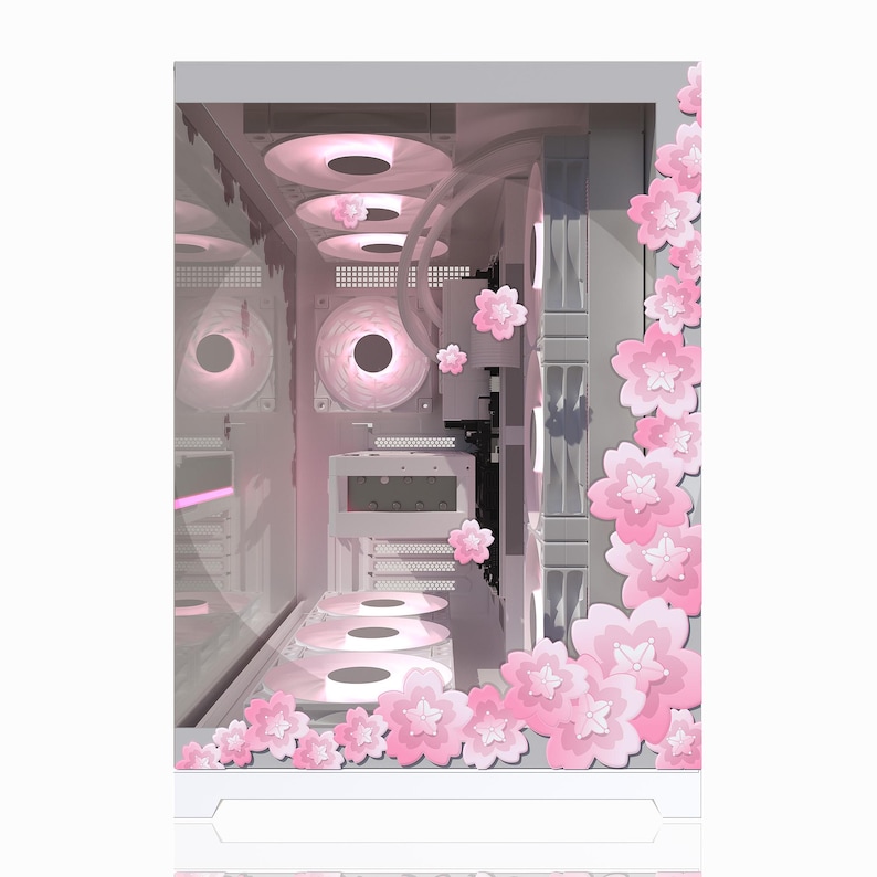 Custom PC Case Skin, Pink Cherry Blossom Sakura Vinyl Decal, Kawaii ...