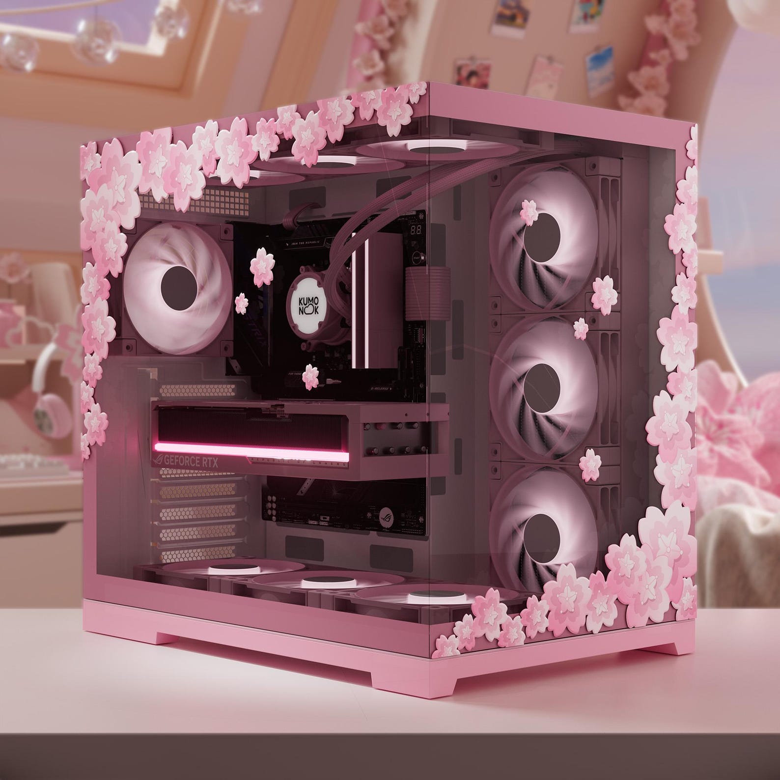 Custom PC Case Skin, Pink Cherry Blossom Sakura Vinyl Decal, Kawaii ...