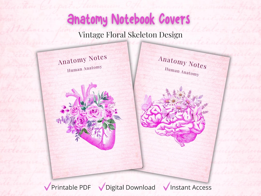 Anatomy Notebook Covers Pink | Vintage Floral Skeleton | Printable PDF ...