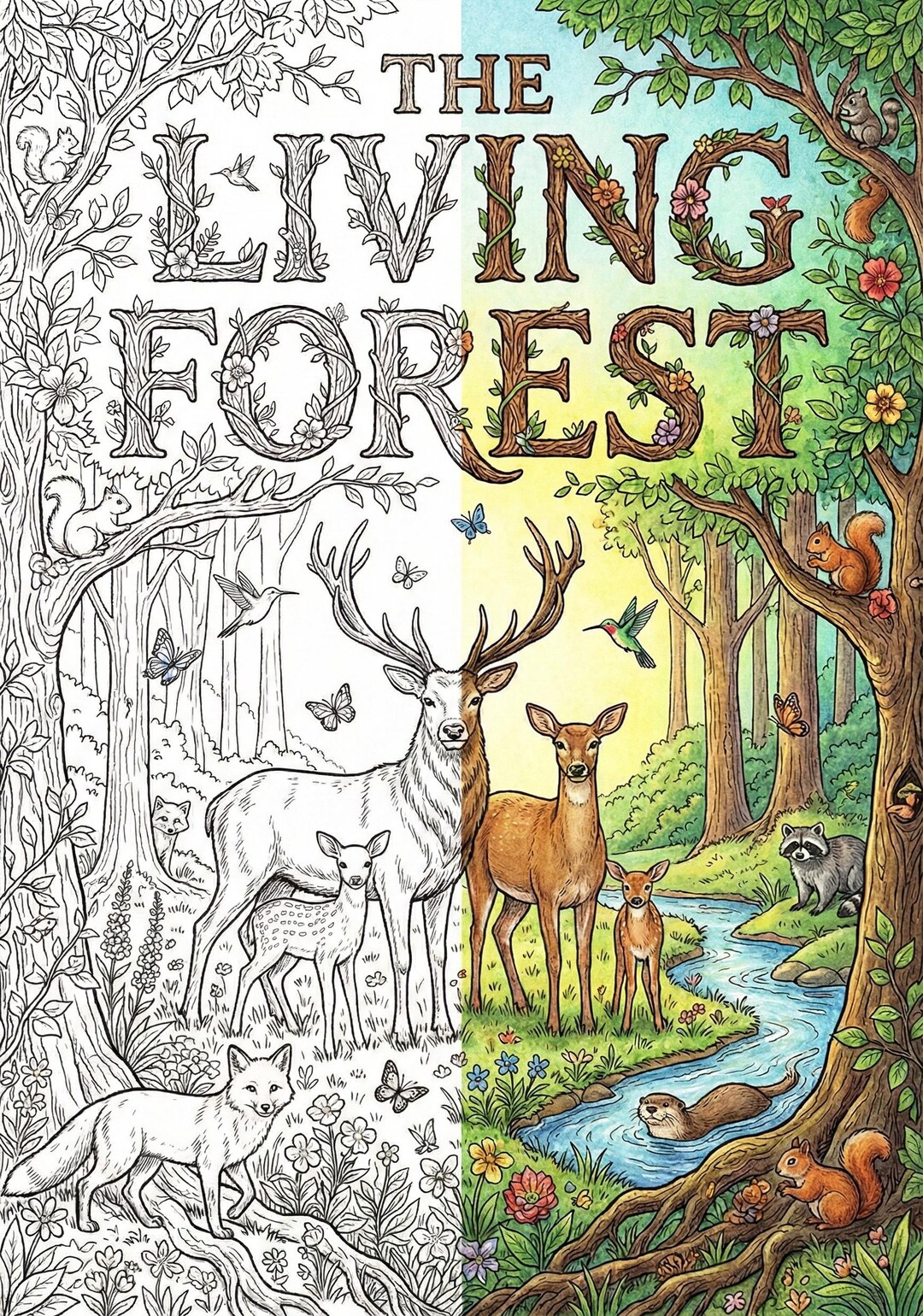 The Living Forest Coloring Book | Woodland Animals Vector Art | Deer ...