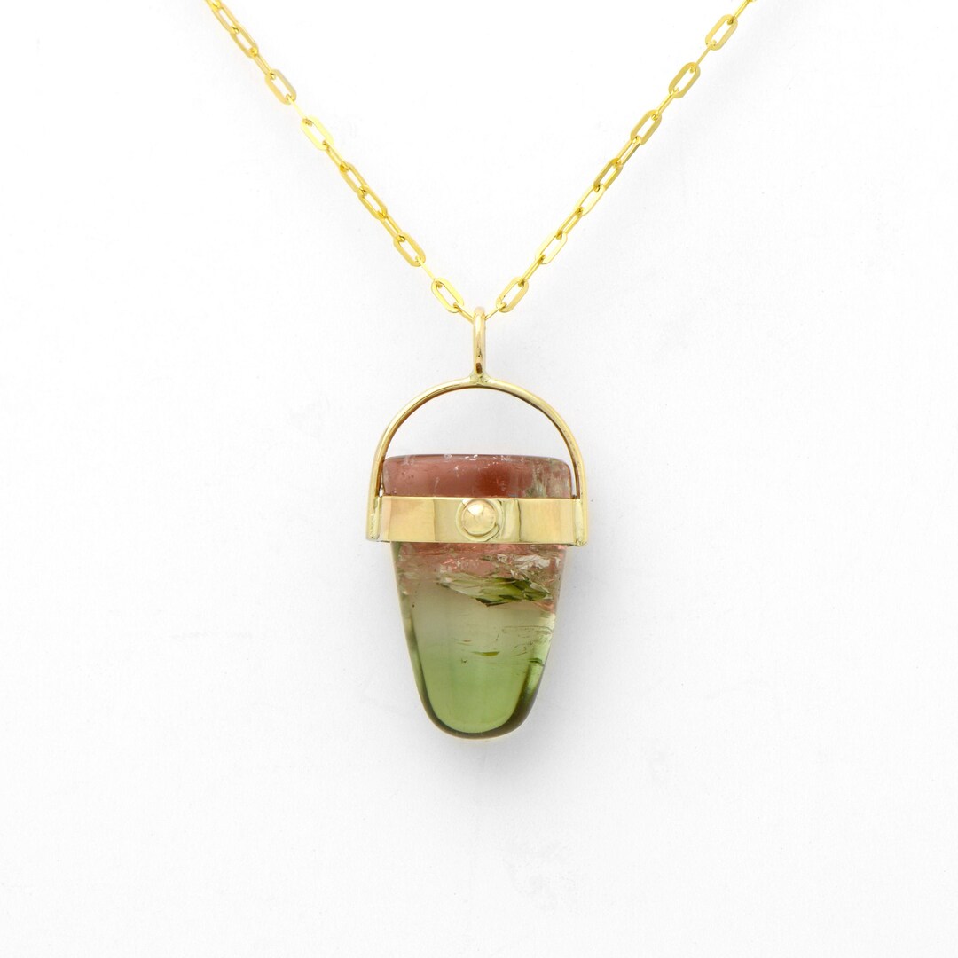 Tourmaline Watermelon Bullet Pendant Lucious Pink and Vibrant Green in ...
