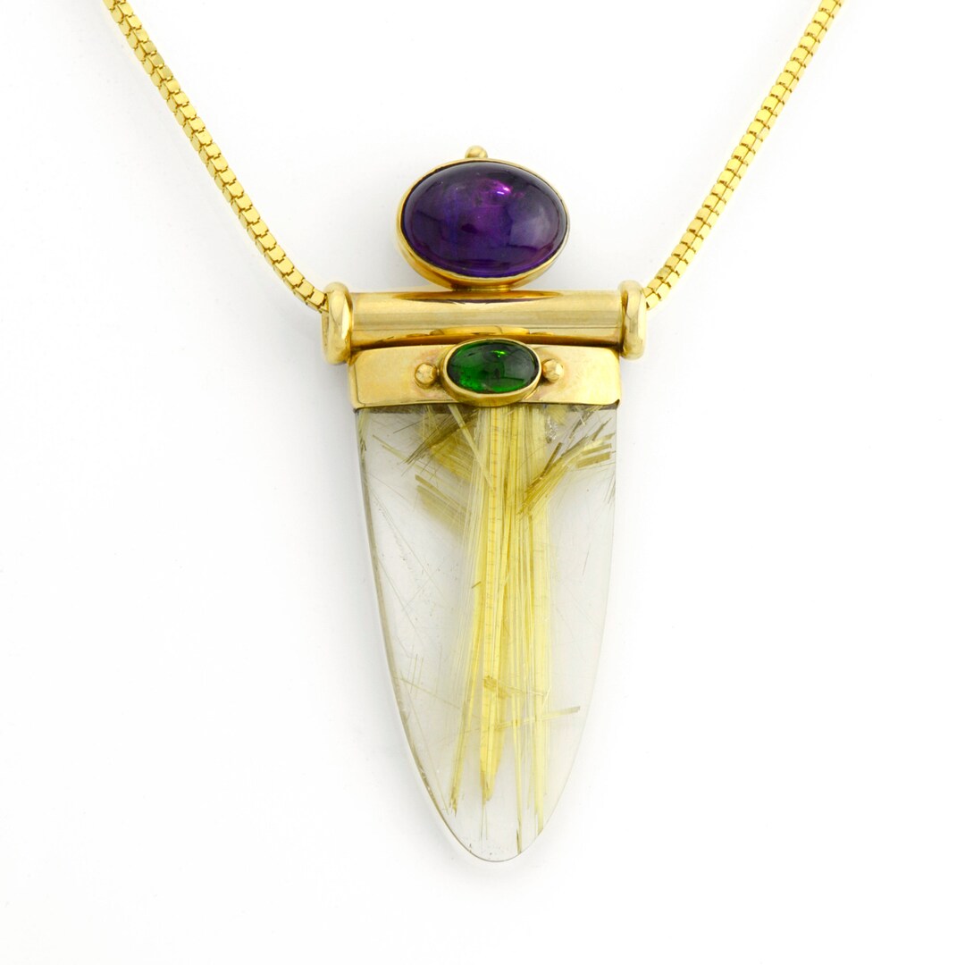 Quartz Rutilated, Amethyst and Chrome Diopside Statement in 14K Gold ...