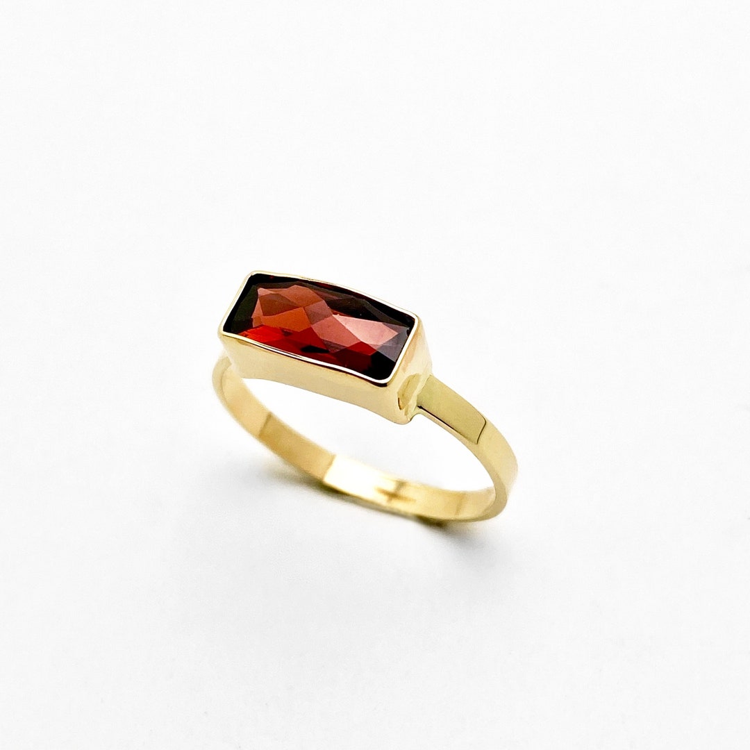 Garnet Mozambique Red Multi Faceted Rectangular Stacking Ring Set in ...