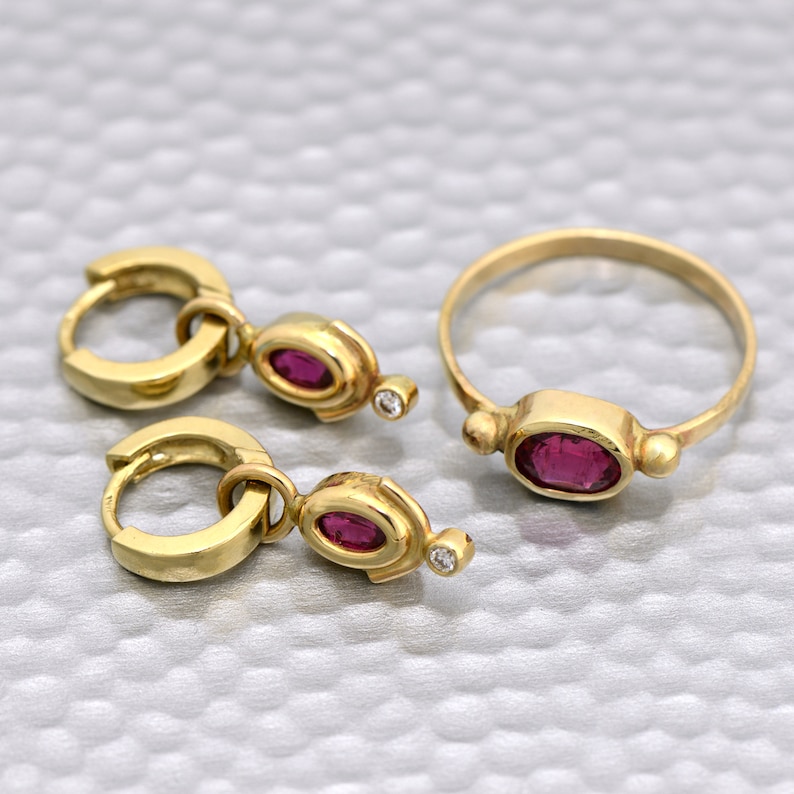 Ruby and Diamonds on 14K Removable Hoops in the Unique Art Deco Style ...