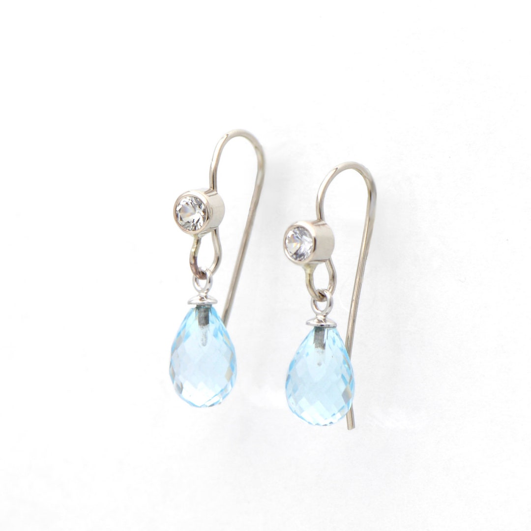 Topaz Blue Briolettes and White Sapphire Dangles in Cool 14K White Gold ...