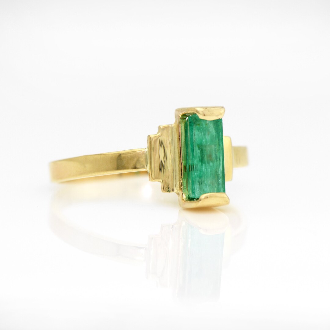 Emerald Crystal Ring Art Deco Inspired Natural Uncut Emerald in 14K ...