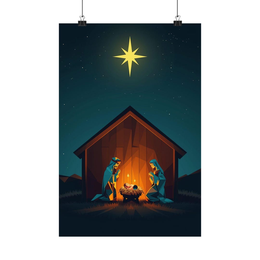 Nativity Low-poly Art Matte Vertical Posters | Modern Christian Manger ...