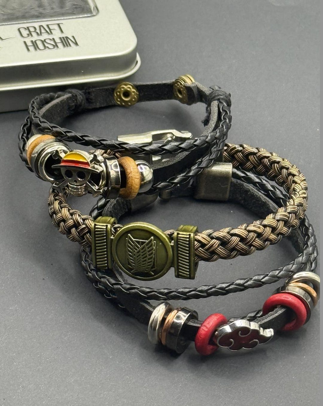 Anime Leather Charm Bracelet | Braided Ninja Cuff | Anime Jewelry Gift ...