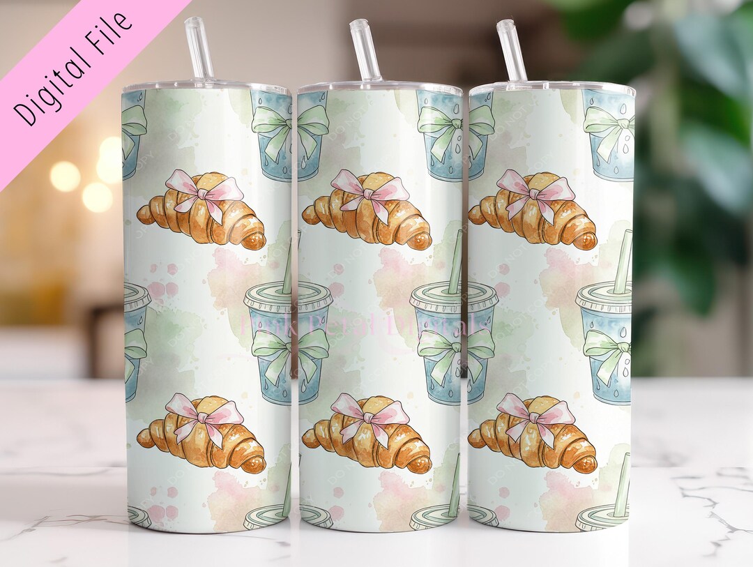 Coquette Croissant Tumbler Wrap PNG, 20oz Skinny Seamless Design, Iced ...