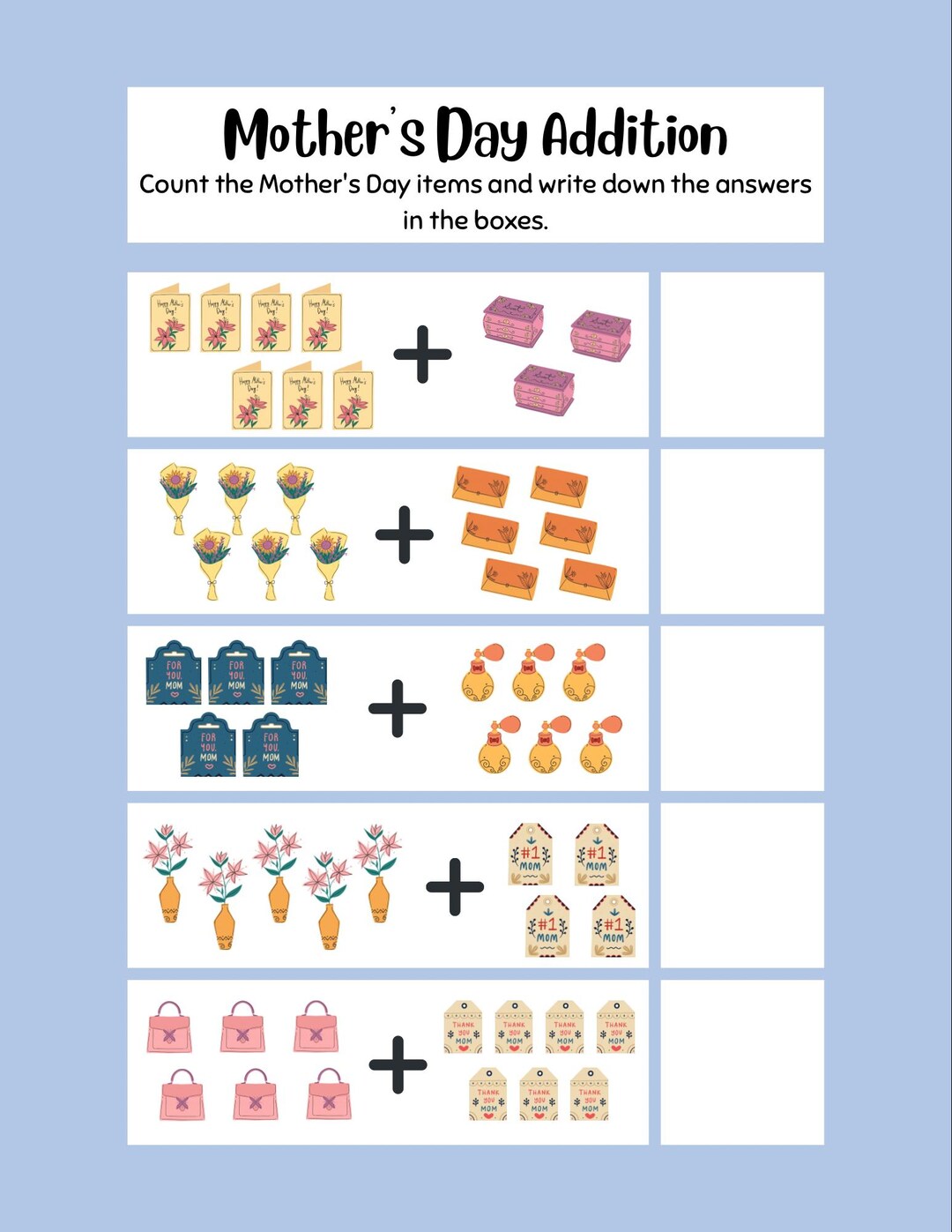 Mother’s Day Addition Worksheet | Instant Download | Printable - Etsy