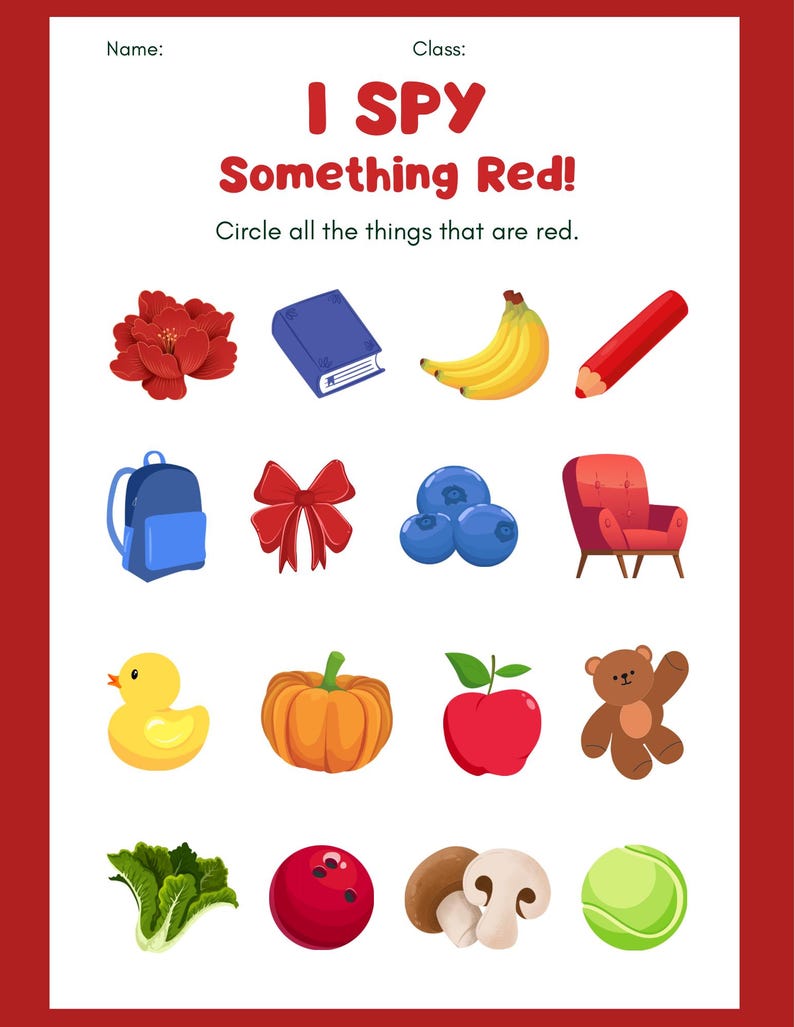 I Spy Colour Worksheet| Printable | for Kindergartners - 2nd Graders ...
