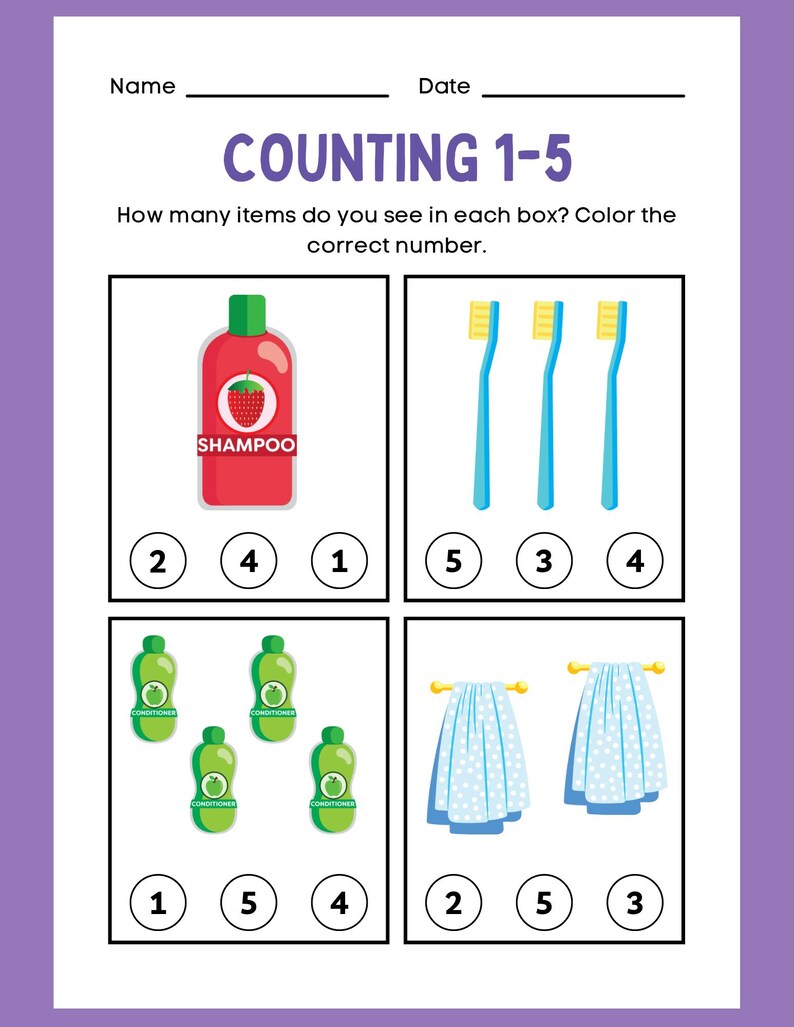 Counting 1~5 Worksheets | Instant Download | Printable| Kindergartner ...