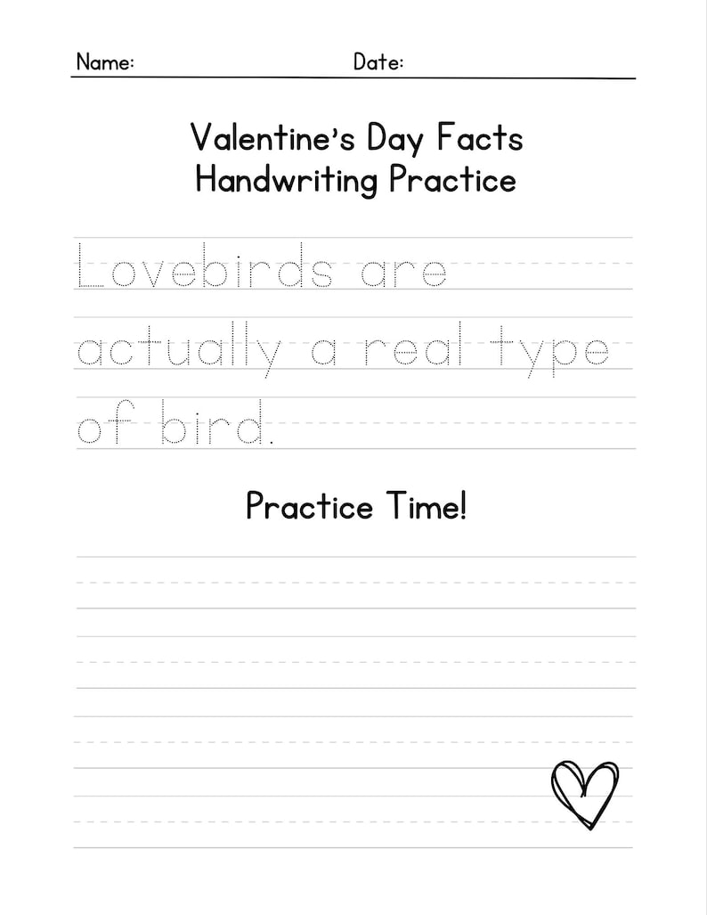4 Valentine’s Day Practice Tracing and Writing Worksheets| Printable - Etsy