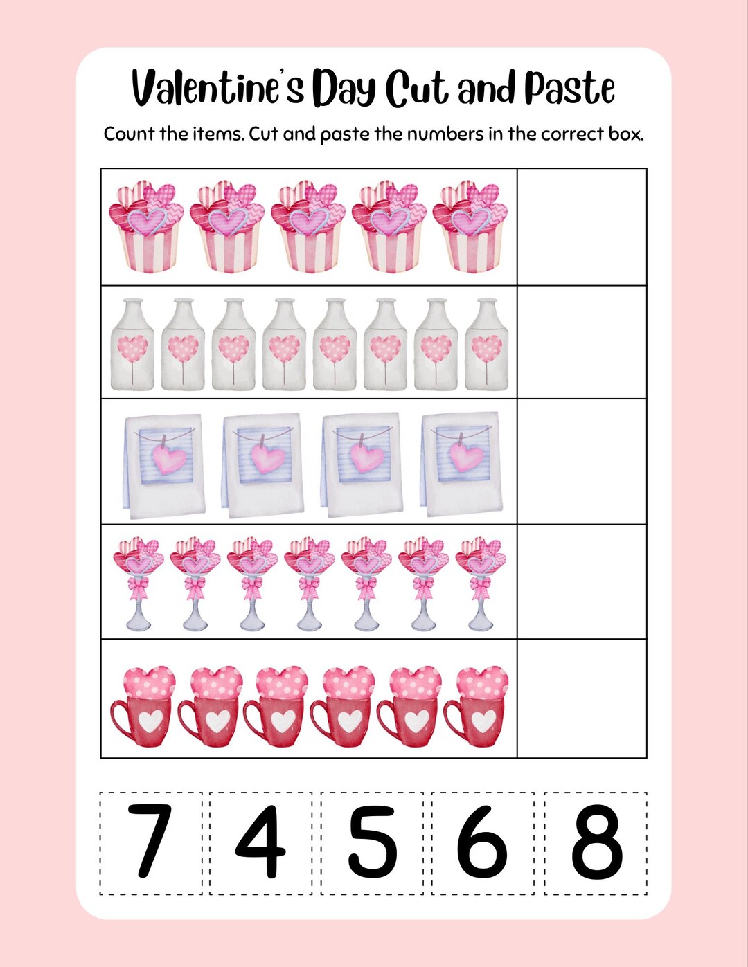 Valentine’s Day Cut and Paste Worksheet| for Kindergartners & 1st ...