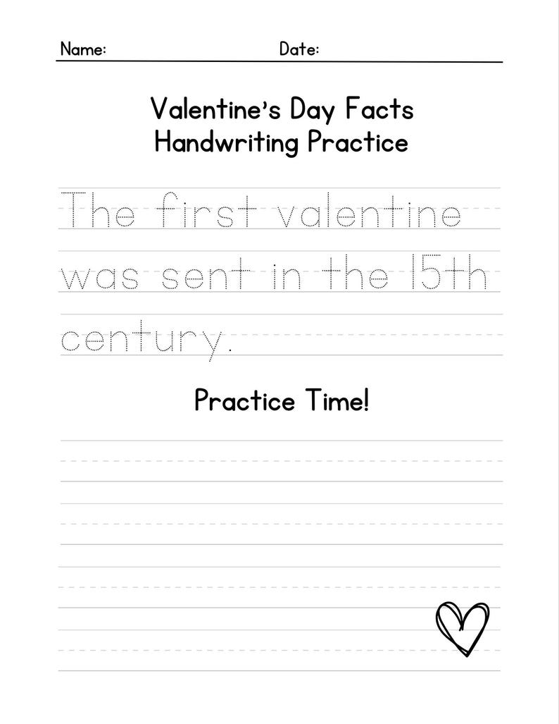 4 Valentine’s Day Practice Tracing and Writing Worksheets| Printable - Etsy