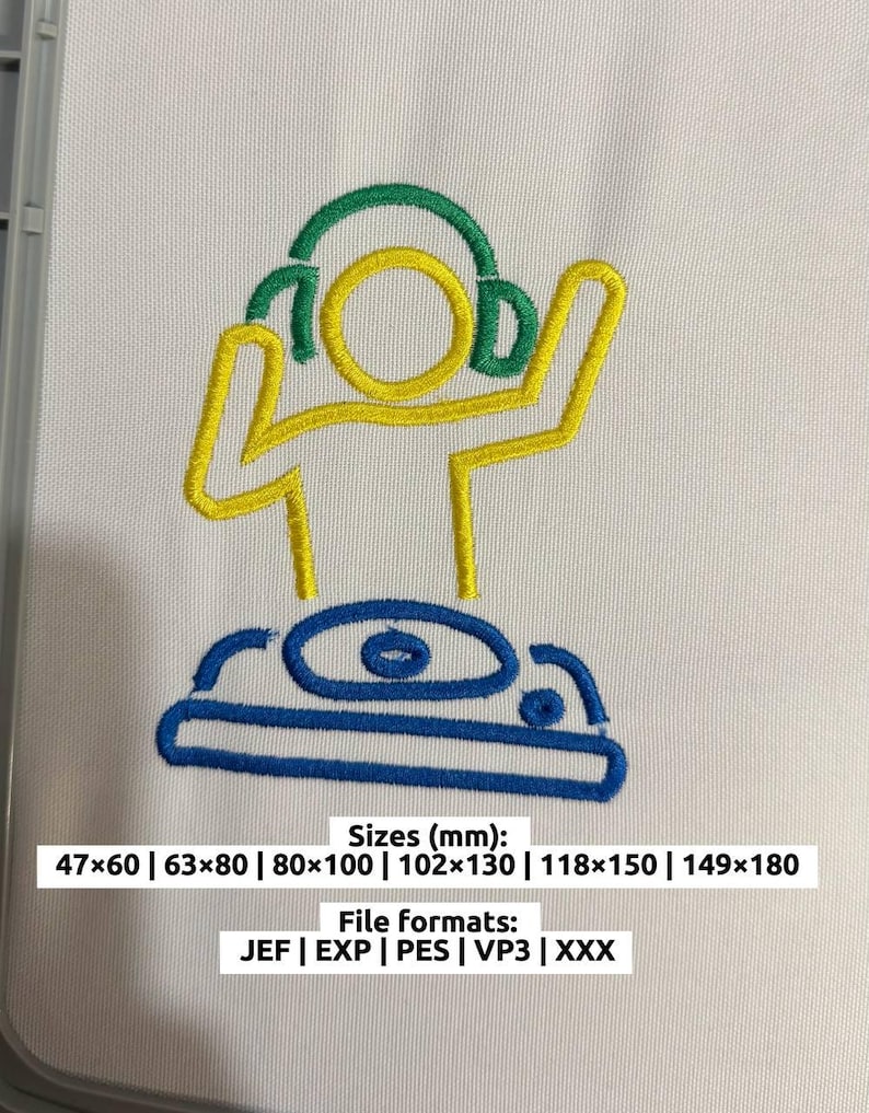 Minimalist DJ Machine Embroidery Design Outline Music Pattern PES JEF ...