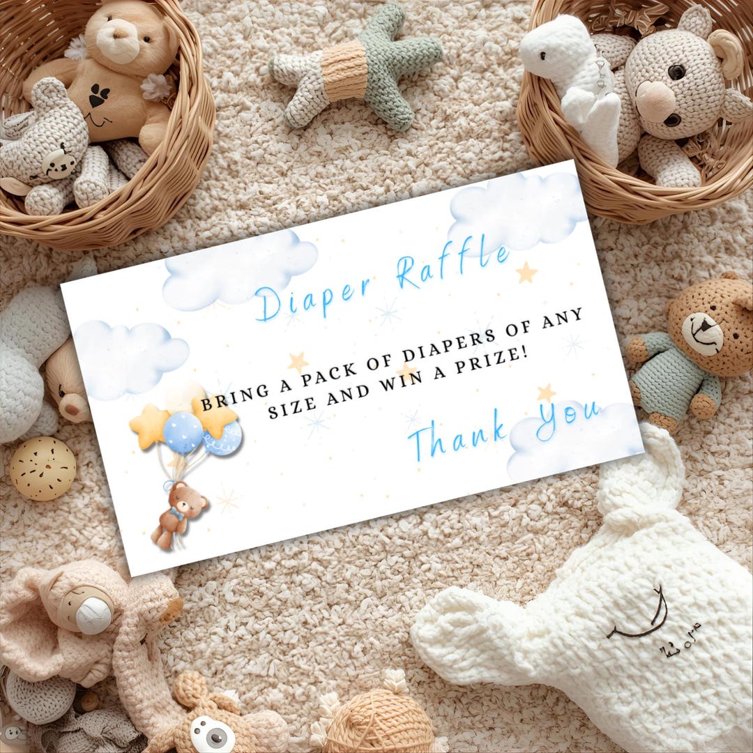 Teddy Bear Diaper Raffle Ticket | Blue Baby Shower Game (digital ...