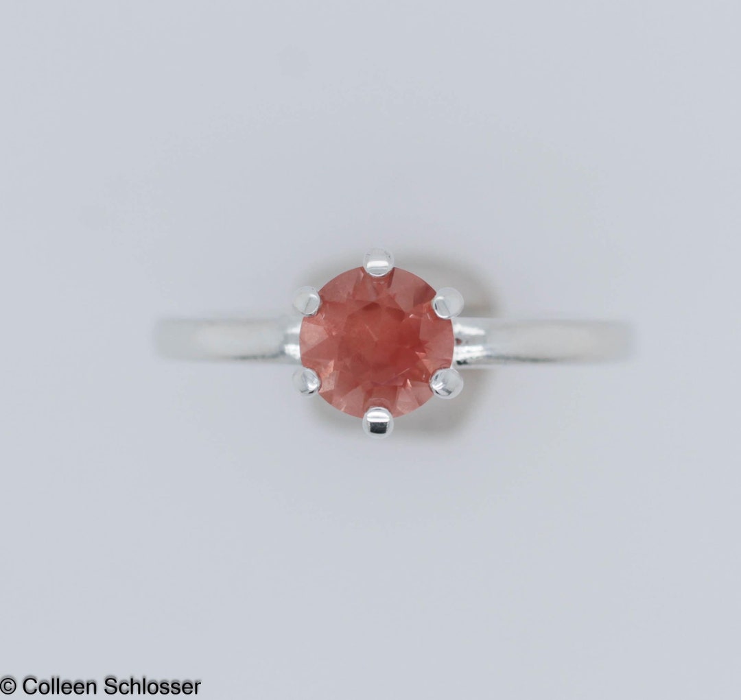 Oregon Sunstone Pink Schiller Solitaire Ring Size 6.5 in Sterling ...