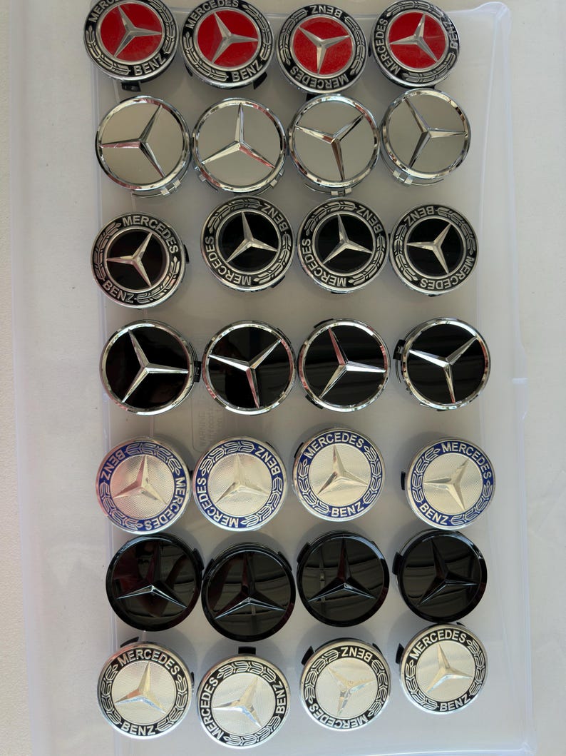 Mercedes Benz Wheel Center Caps, 75mm Hub Emblem, Laurel Wreath, Set of ...