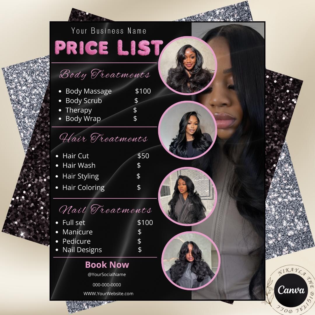 Hair Salon Price List Template | Beauty Menu Canva | Hair Salon Flyer ...