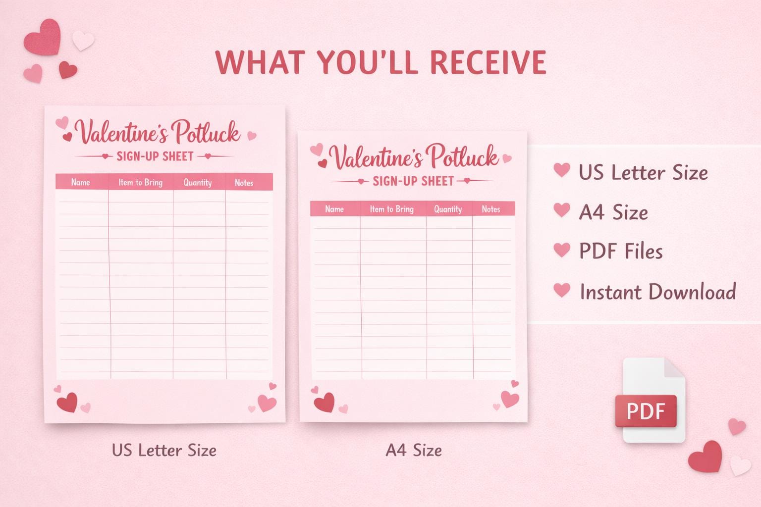 Valentine’s Day Potluck Sign-up Sheet Printable | Valentine Party Sign ...