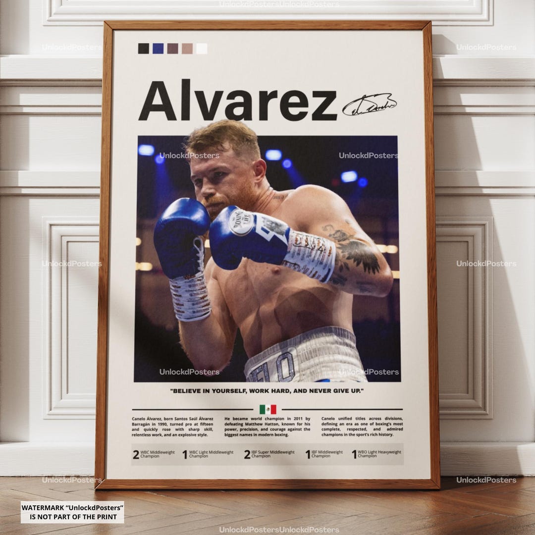 Canelo Alvarez Boxing Poster, Canelo Alvarez Wall Art Print, Champion ...
