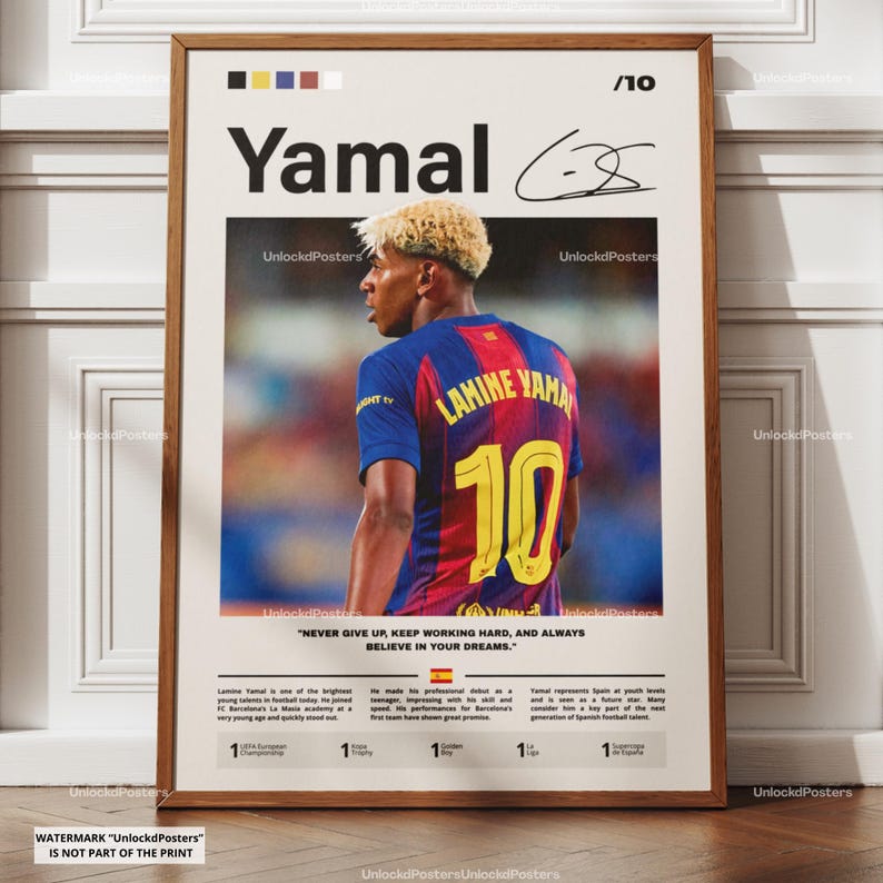 Lamine Yamal Poster, Yamal Print, Yamal Barcelona Wall Art, Framed ...