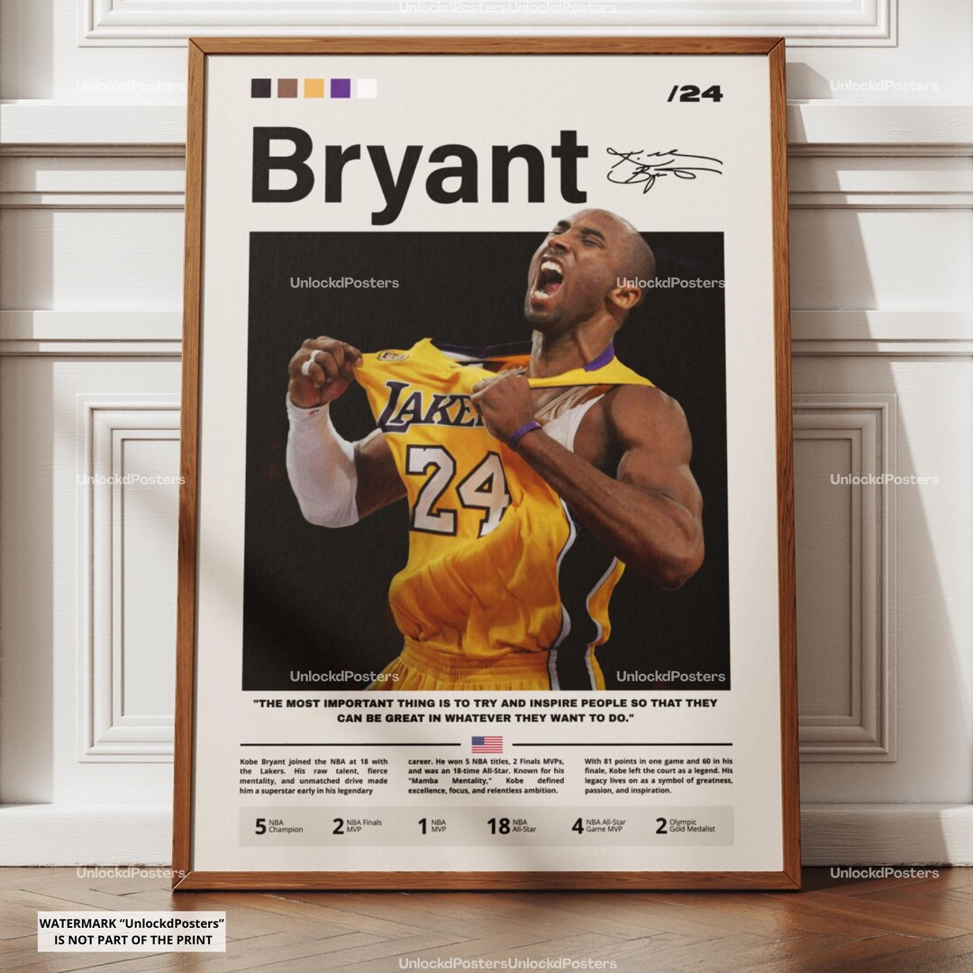 Kobe Bryant Poster, Bryant Lakers, Framed NBA Basketball Print, Icon ...