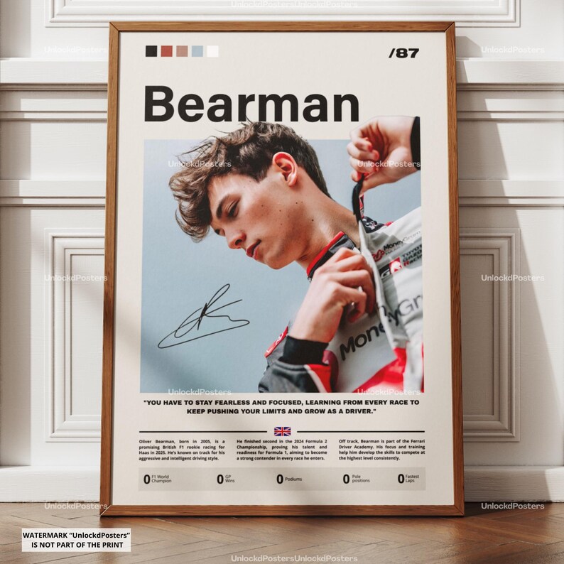 Oliver Bearman Poster, Bearman Haas, Framed Haas F1 Print, Motorsport ...