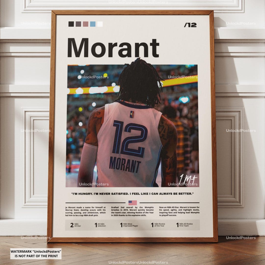 Ja Morant Poster, NBA Rising Star, Framed Memphis Grizzlies Print ...
