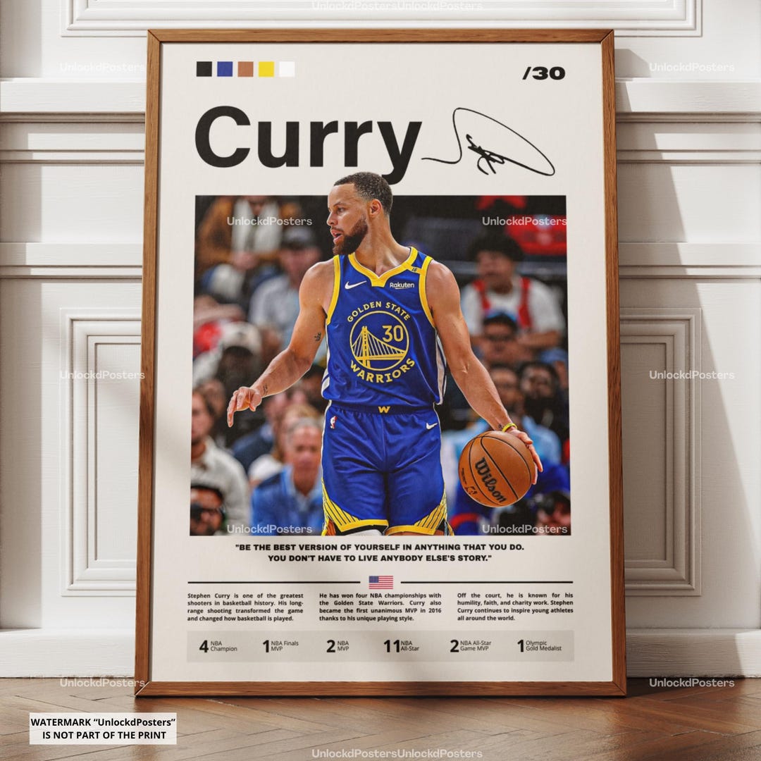 Stephen Curry Poster, Curry Warriors, Framed NBA Print, Basketball ...