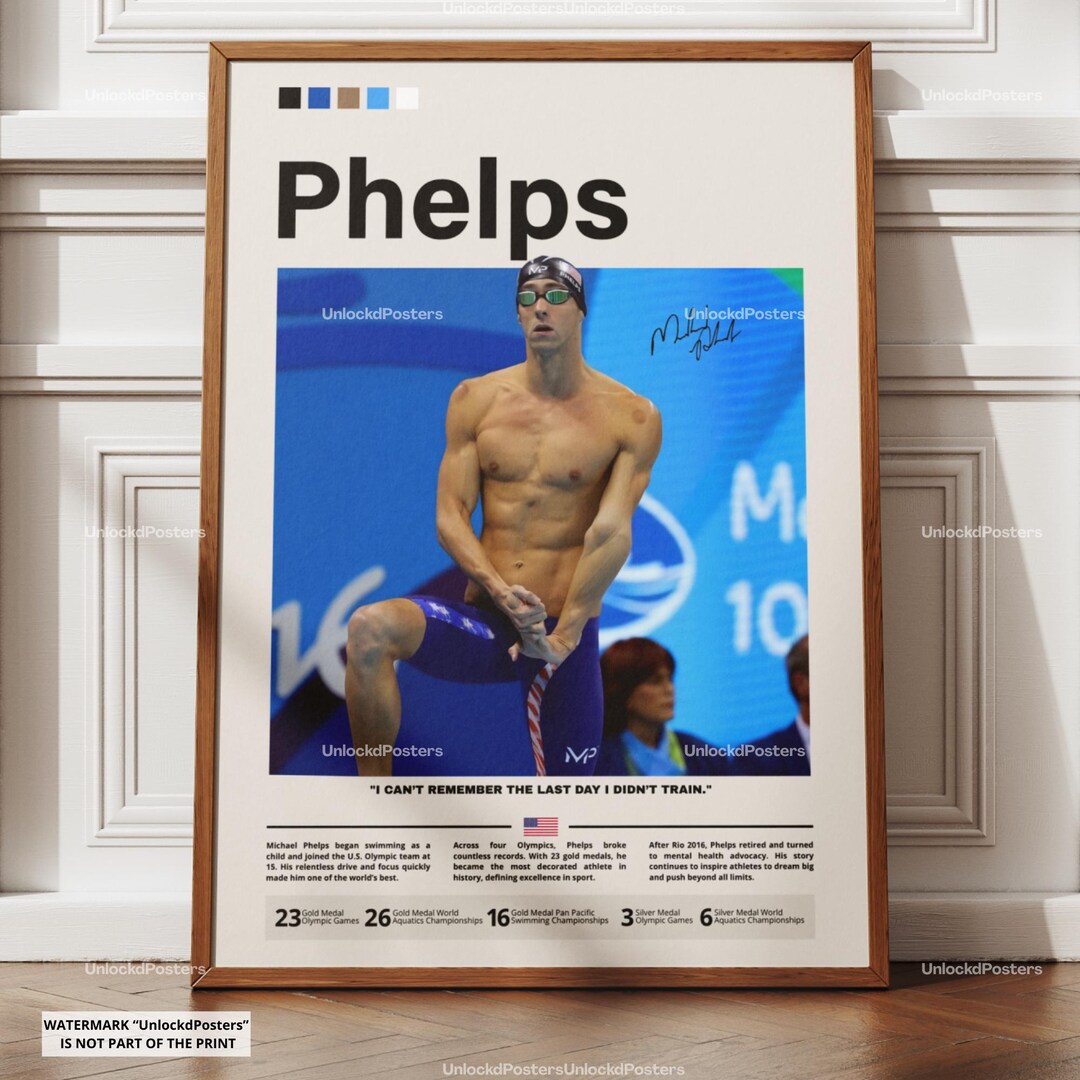 Michael Phelps Poster, Phelps Wall Art, Swimming Decor, Olympic ...