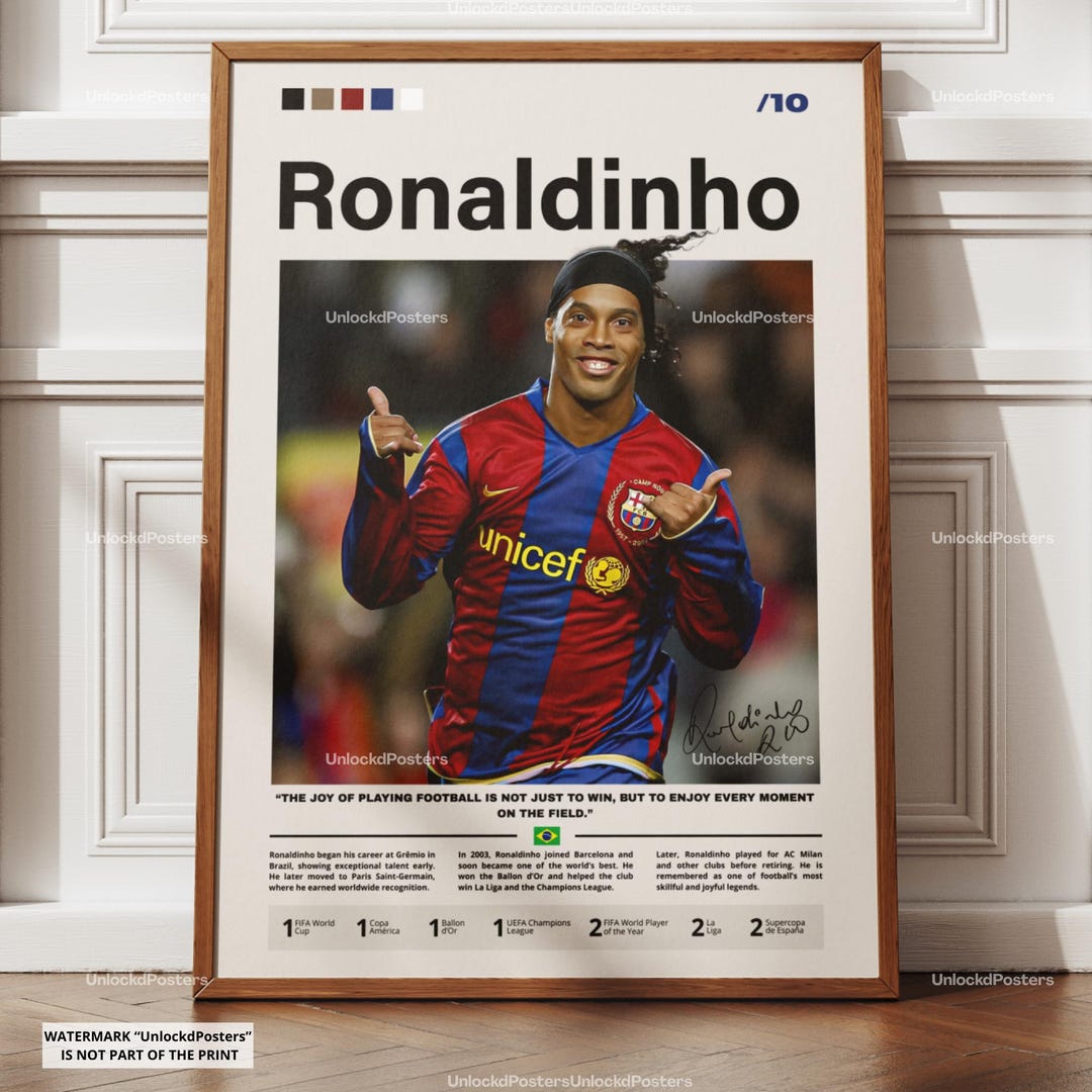 Ronaldinho Poster, Brazil Football Legend, Framed FC Barcelona Print ...