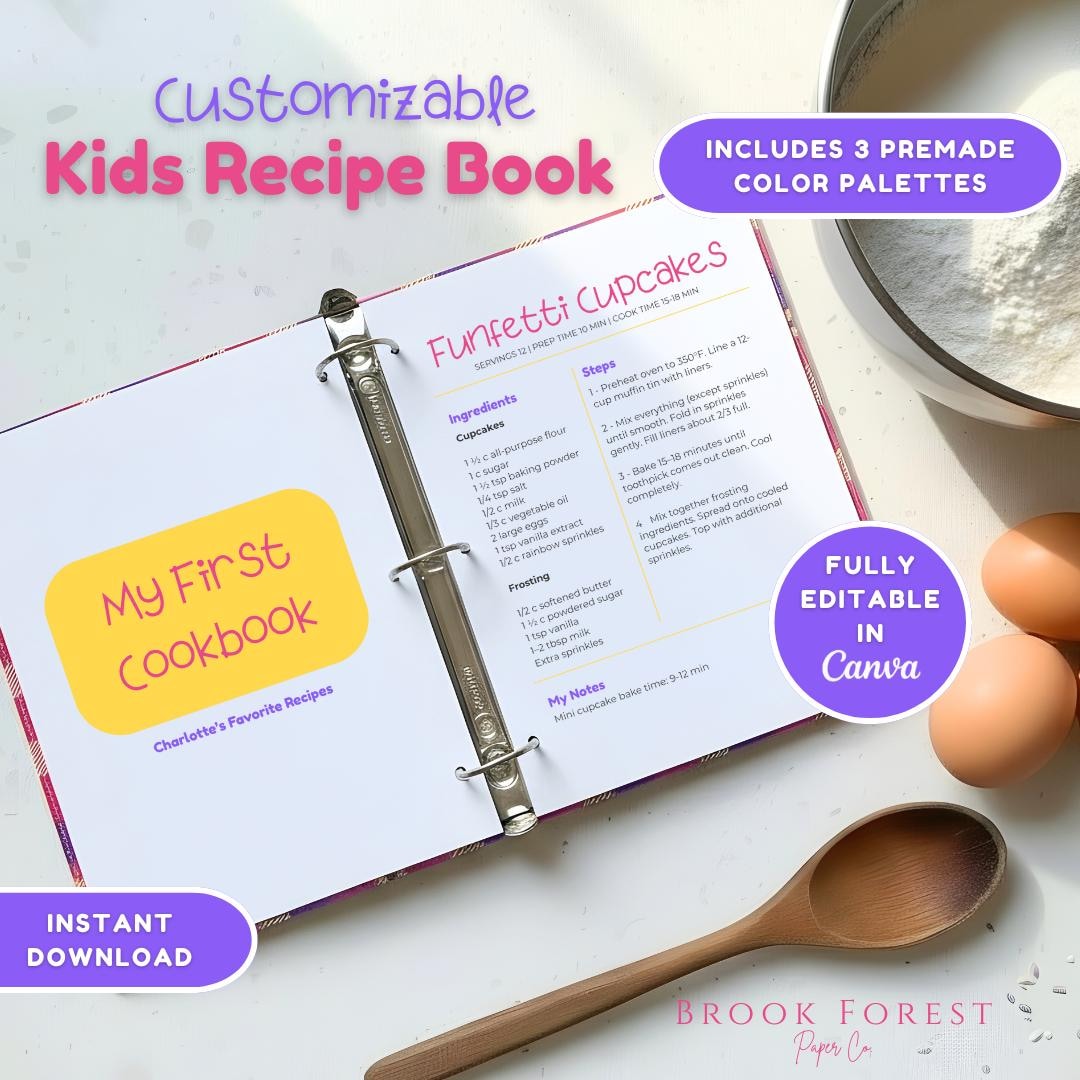 Kids Recipe Book Template | My First Cookbook, Customizable Canva ...